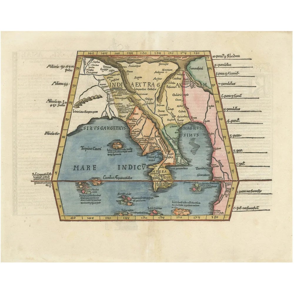 Map of India and Southeast Asia from Ptolemaic Geography, 1535 | Chairish