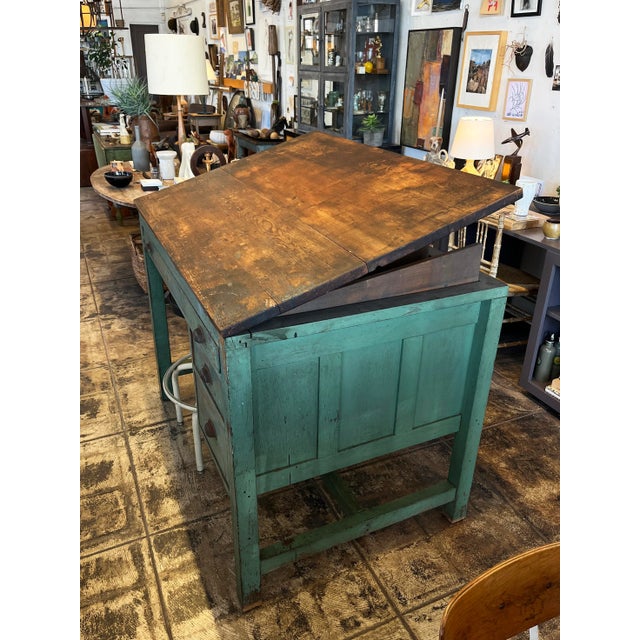 Late 20th Century Green Wood Drafting Table | Chairish