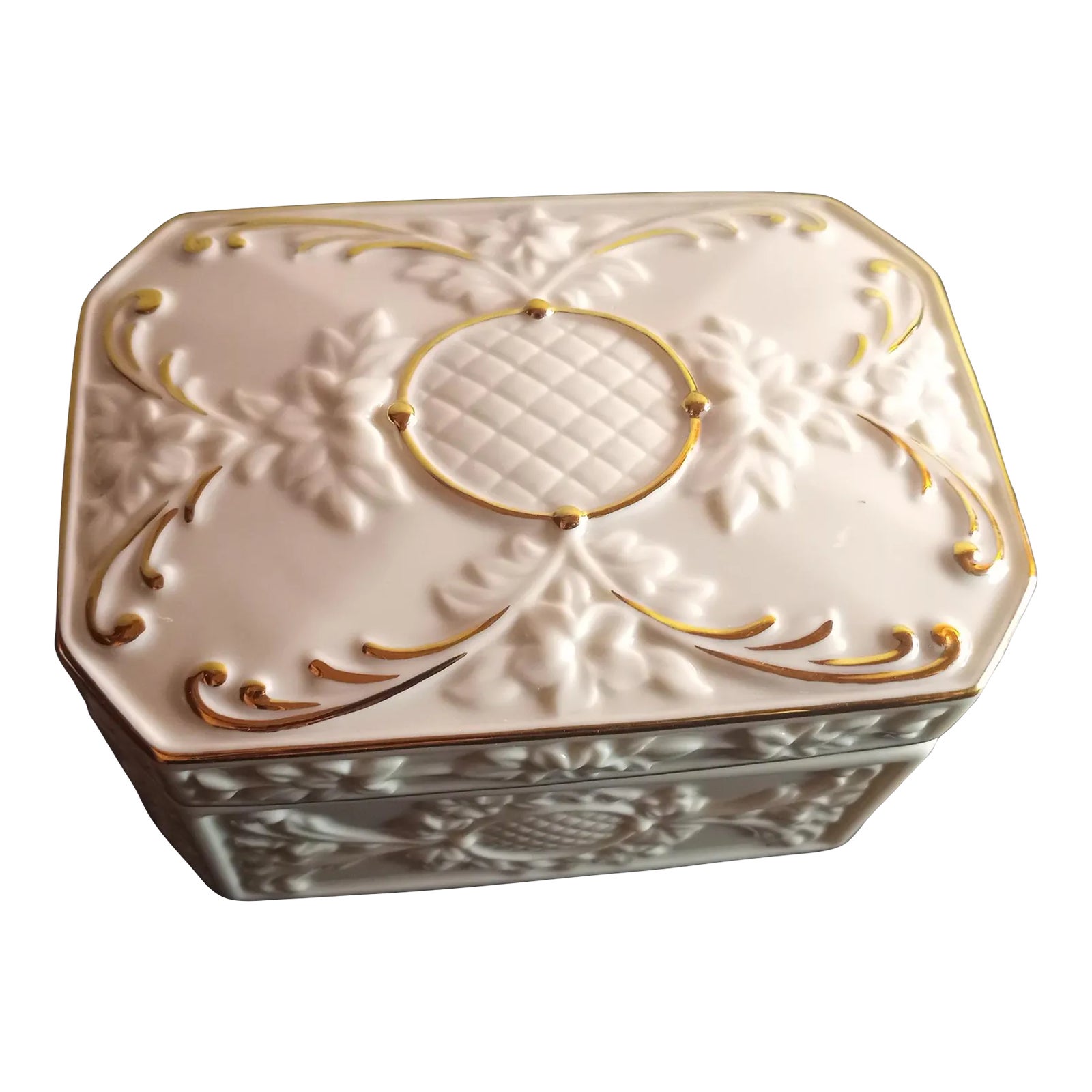 1980s Lenox Fine Porcelain Beige Gilded Trinket Box | Chairish