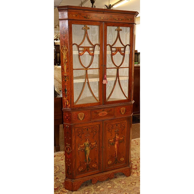 19th Century Adams Style Satinwood Painted Display China Corner Cabinet ...