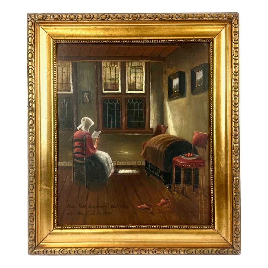 Josef Baüm after Pieter Janssens Elinga, Reading Woman, Oil on Canvas ...