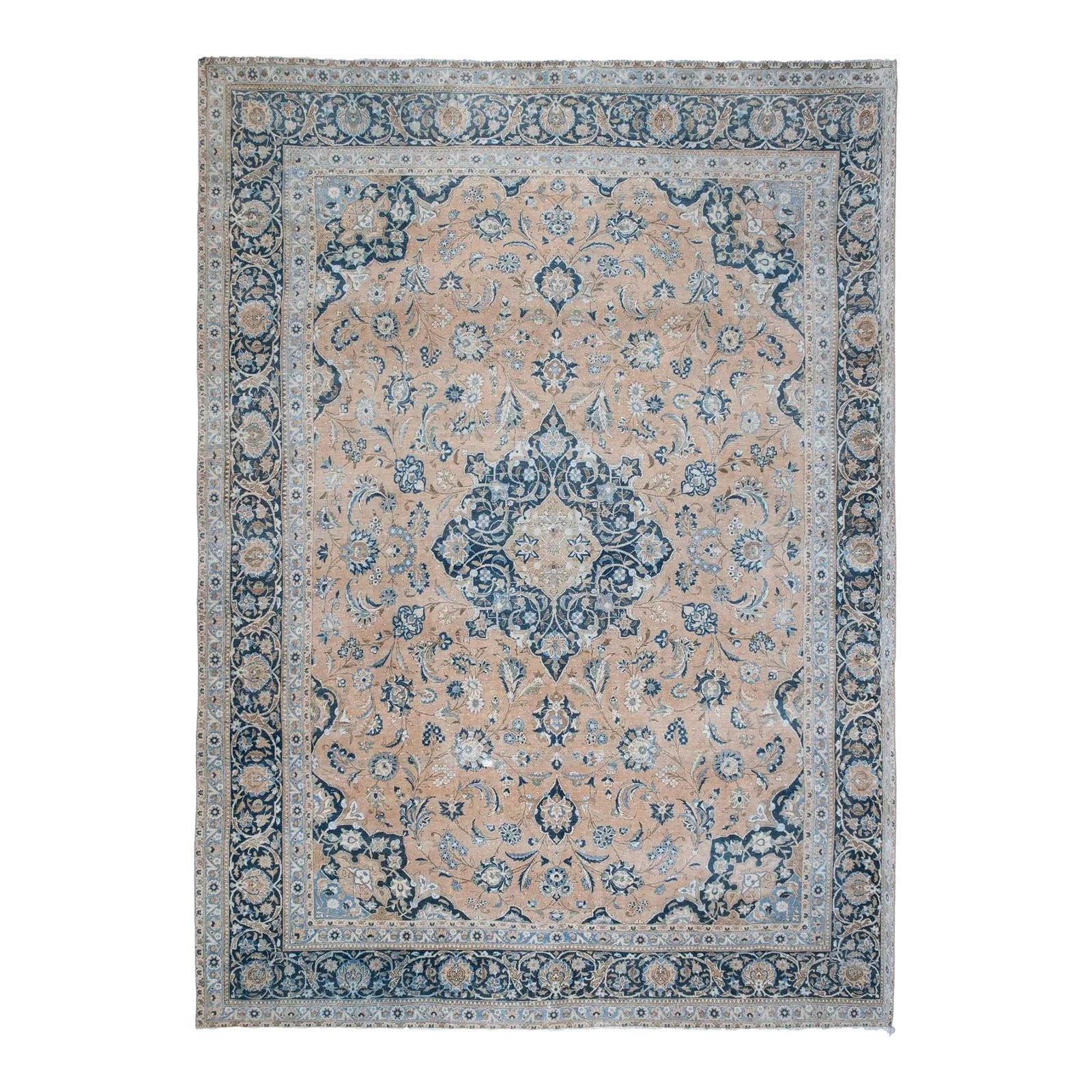 Vintage Handknotted Oversize Blue Turkish Rug | Chairish