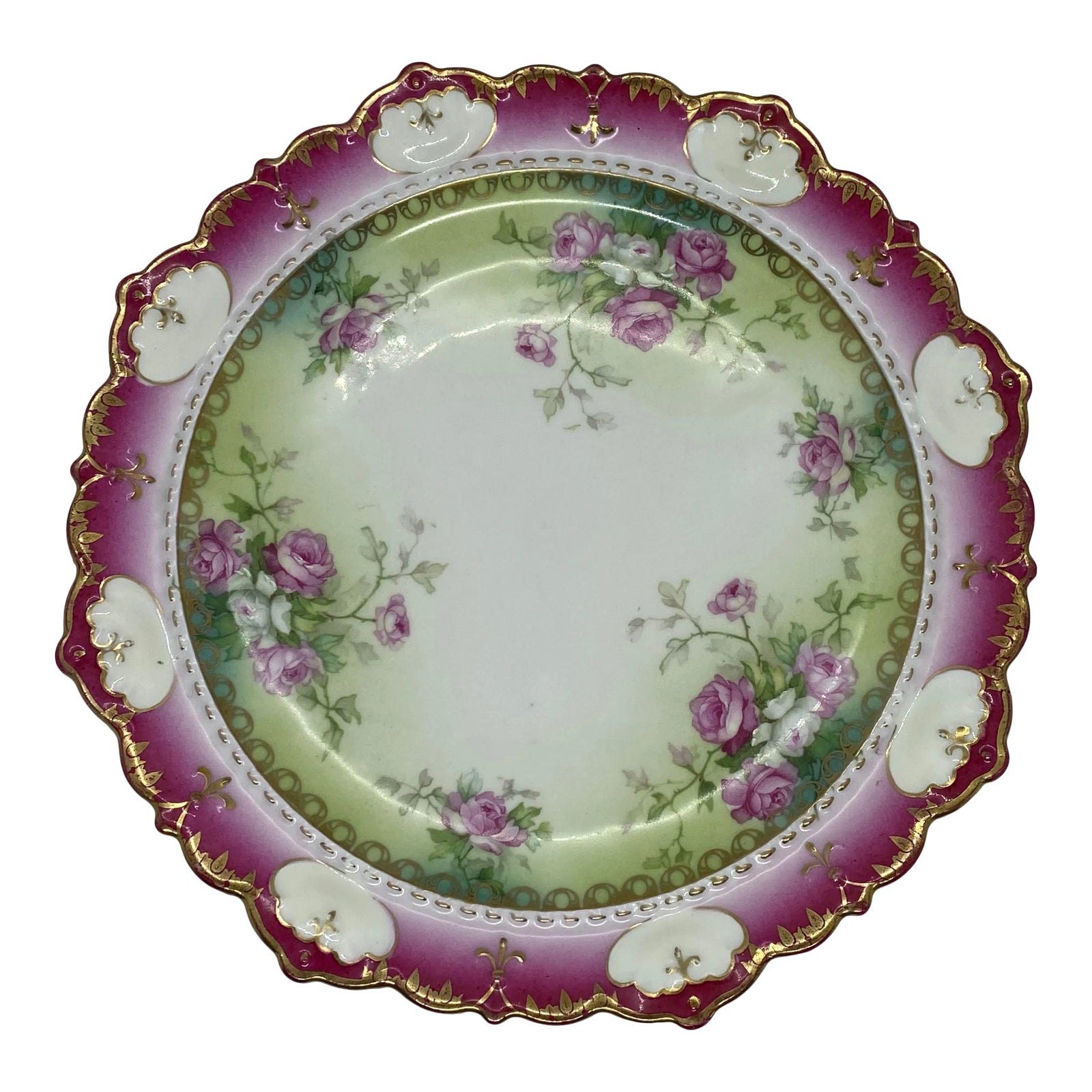 1884-1909 Moritz Zdekauer M Z Austria Pink Roses Design Porcelain Plate ...