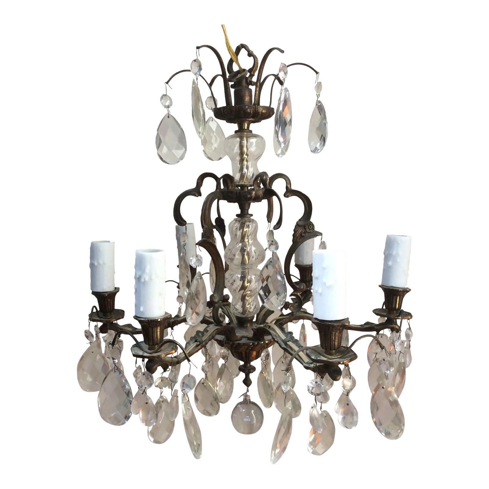 Crystal and Bronze Chandelier With Glass Swirl | Chairish