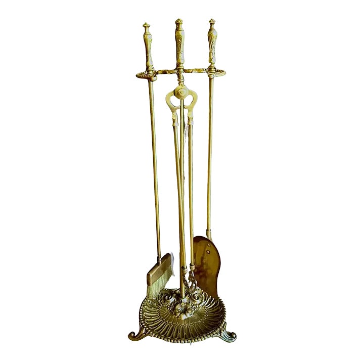 1960s Shell Brass Clam Motif Nautical Fireplace Tool Set- 5 Pieces ...