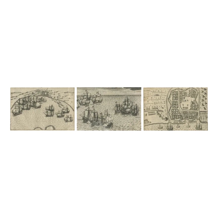 Dutch Fleet and Fortified Port City of Bantam, 1611, Paper, Set of 3 ...