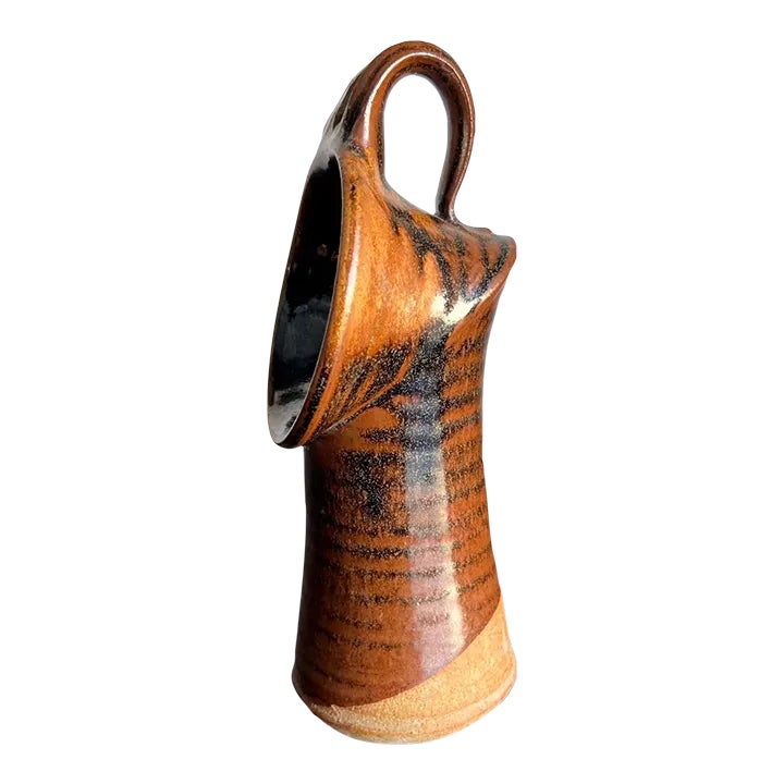 Modern Studio Art Pottery Angled Flower Vase | Chairish