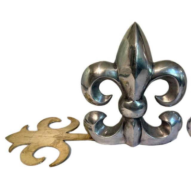 Vintage French Fleur De Lis Cast Aluminum & Brass Bookends | Chairish