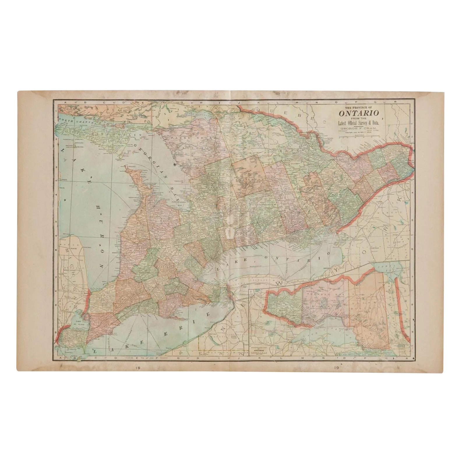 Cram's 1907 Map of Ontario | Chairish