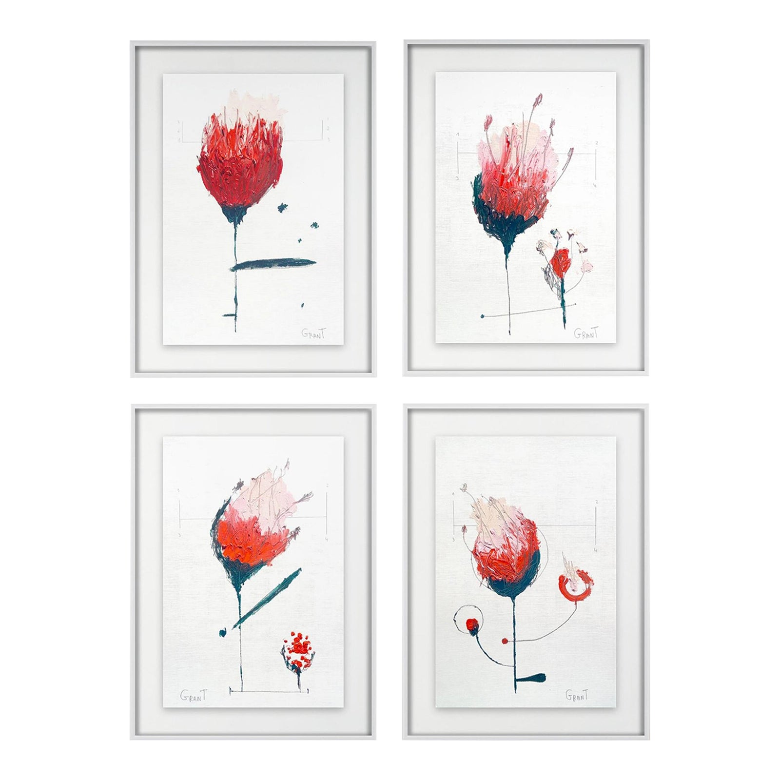 Set of 4 - High-End Shadow Box Framed: Organic Modernist Original ...