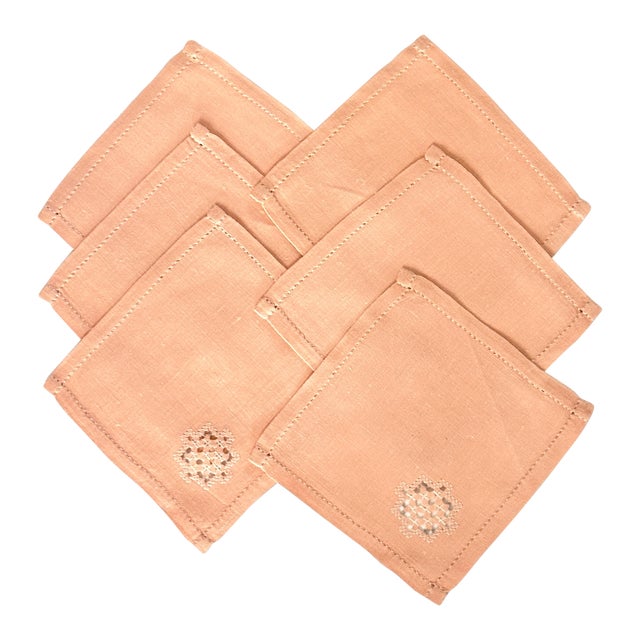 1920s Peach French Art Deco Cocktail Napkins, Set of Six | Chairish