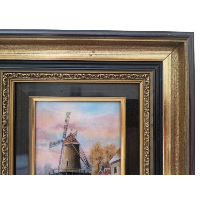 1970s Hand Painted Limoges Enamel Painting With Riverscape and Windmill ...