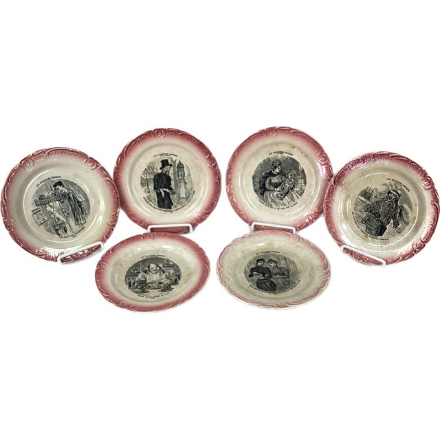 Antique French Les De'jeuners Comiques "Talking Plates", Set of Six ...
