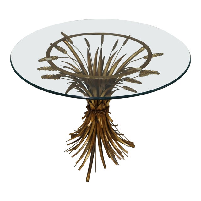 1960's Coco Chanel Style Sheaf Of Wheat Gilt Side Table | Chairish
