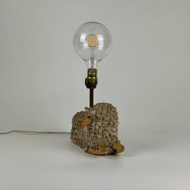 Vintage Hand Made Ceramic Table Lamp of a Lamb With Blue Eyes, Signed ...