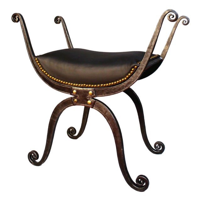 Greco-Roman Style Curule Chair Forged Iron Leather Seat by Life's Forge ...
