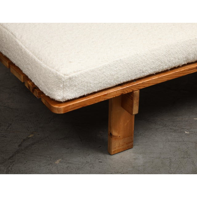 1950s Danish Modern Minimalist Pine Daybed With New White Boucle ...
