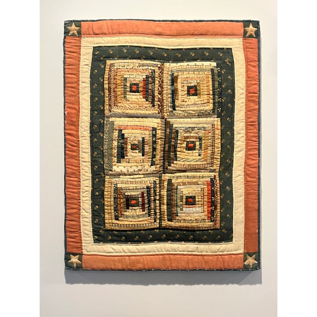 Late 19th Century Primitive Log Cabin Quilt Mounted Wall Hanging Arts ...