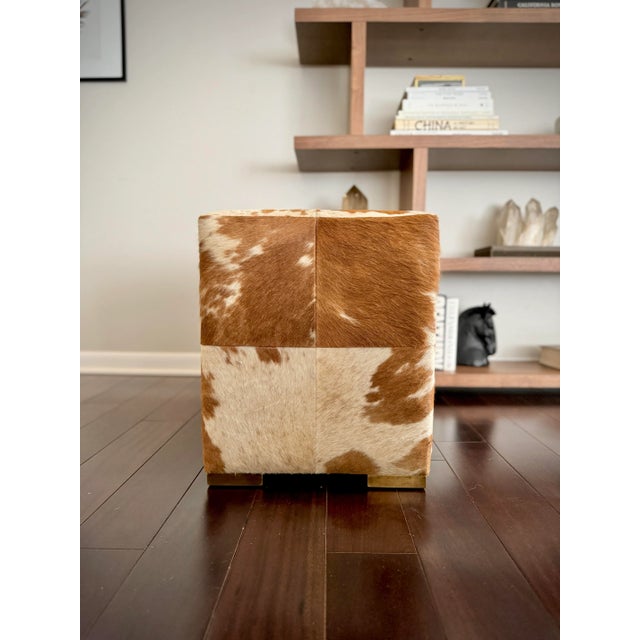 Brown and White Natural Cow Print Essex Stool Hair on Hide Leather by ...