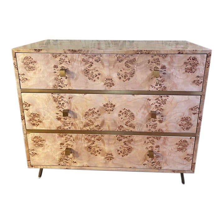 Burl and Brass Chest of Drawers | Chairish