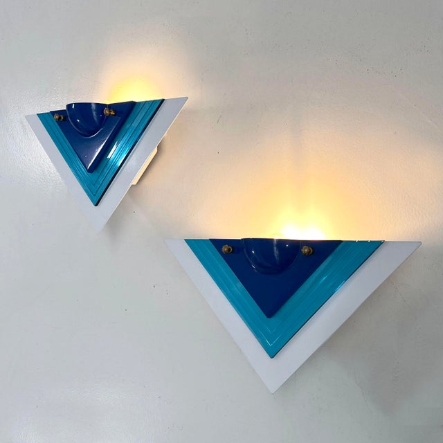 Postmodern Blue Wall Lamps, 1980s, Set of 2 | Chairish