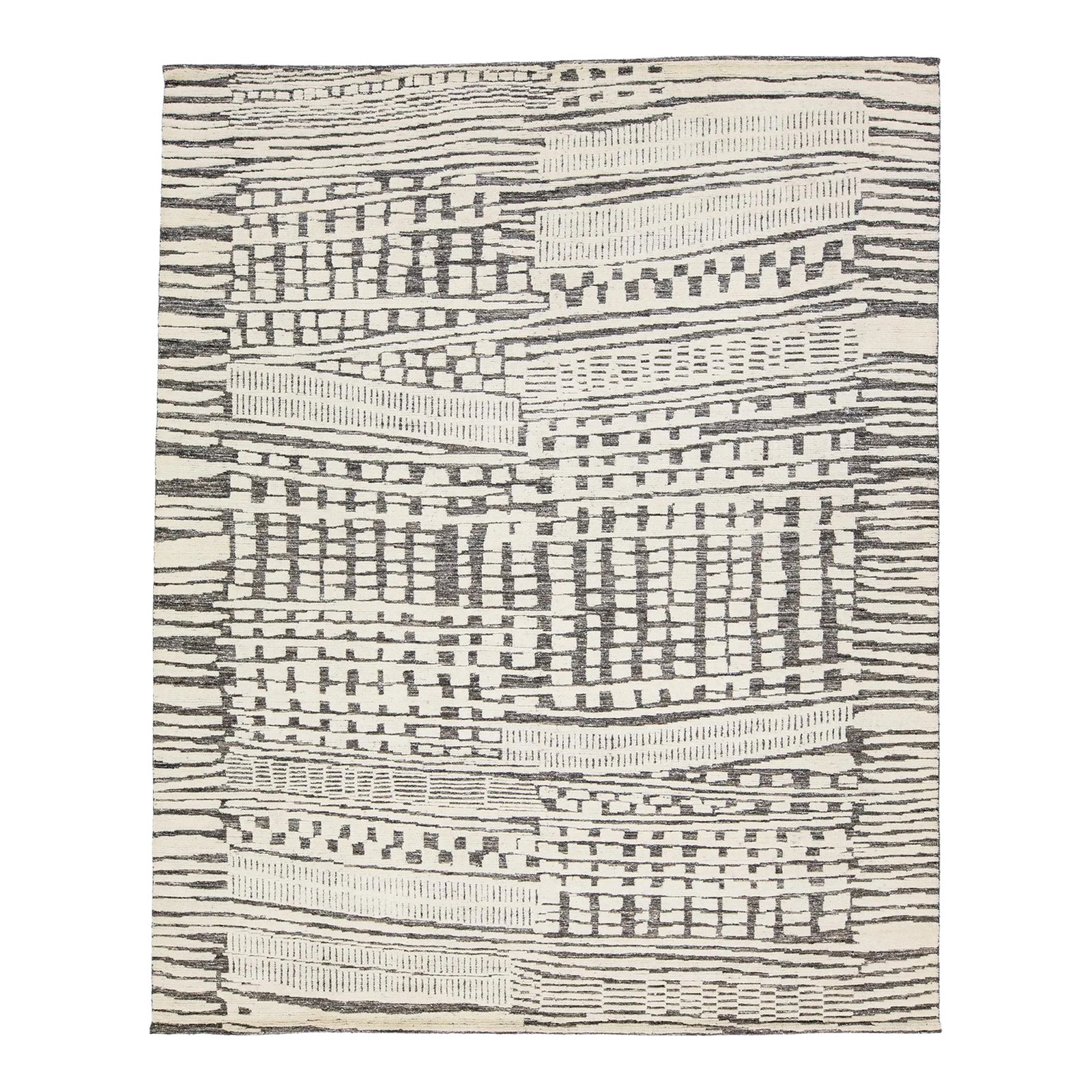 2020s Abstract Moroccan Style Modern Wool Rug In, Grey | Chairish