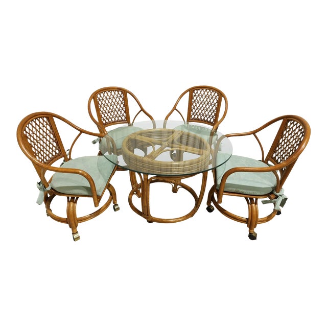 1980s Vintage Rattan Bentwood Patio Dining Set of 5 | Chairish