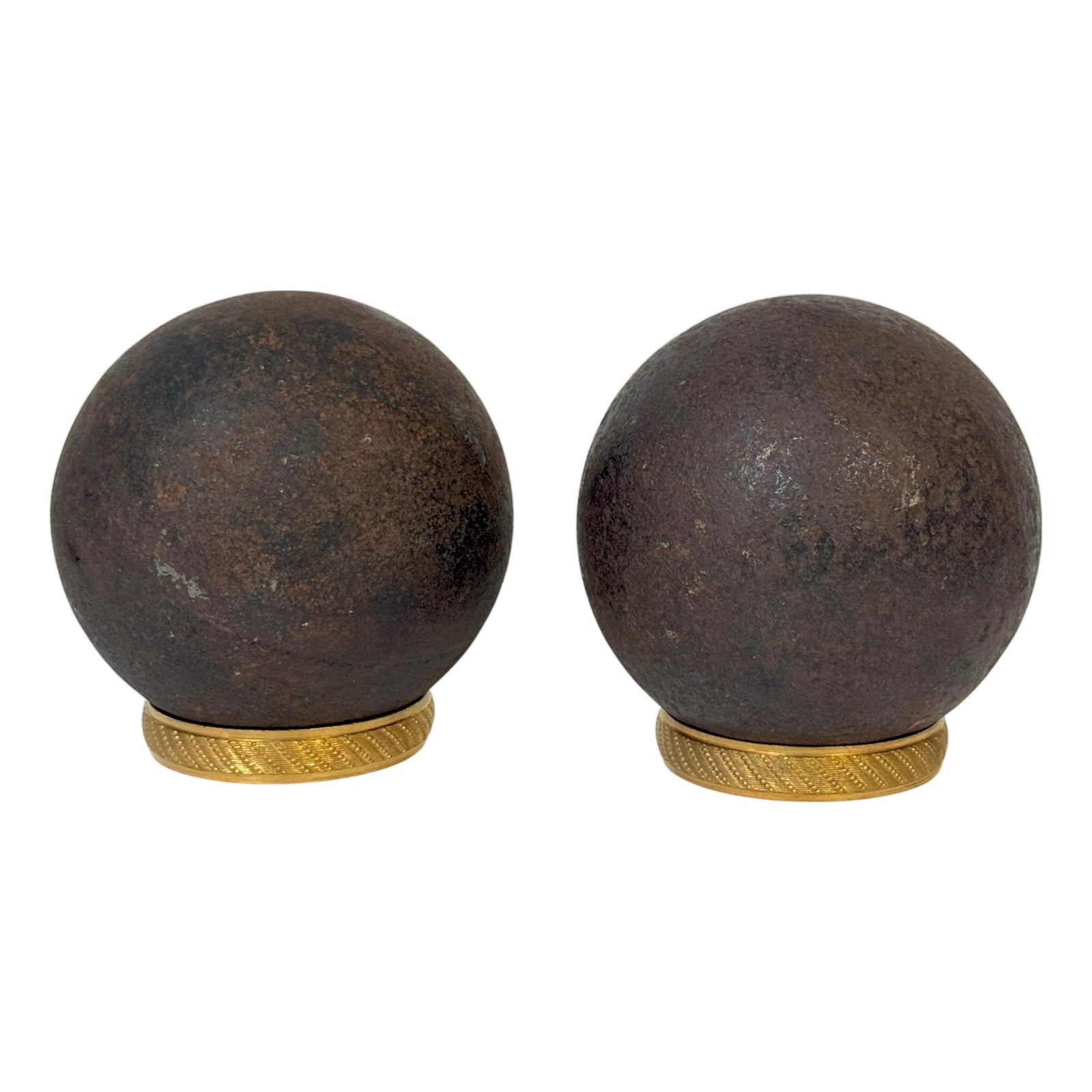 Pair Confederate Civil War Cast Iron Cannonballs with Century Ormolu ...