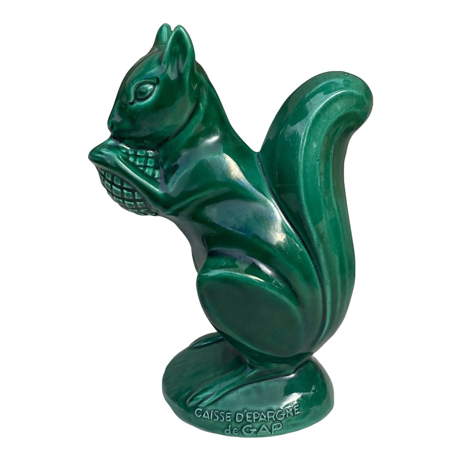 Large Green Majolica Money Bank Squirrel Circa 1950 | Chairish