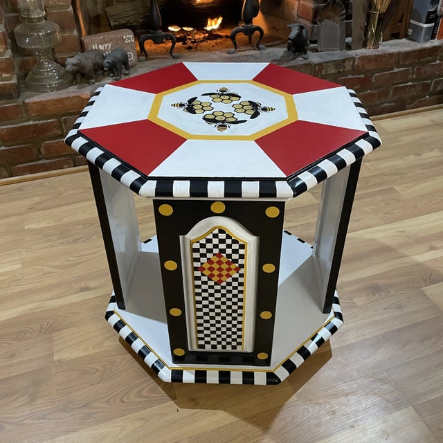 Mackenzie Childs-Style Solid-Wood Hand-Painted Octagonal Accent Table ...