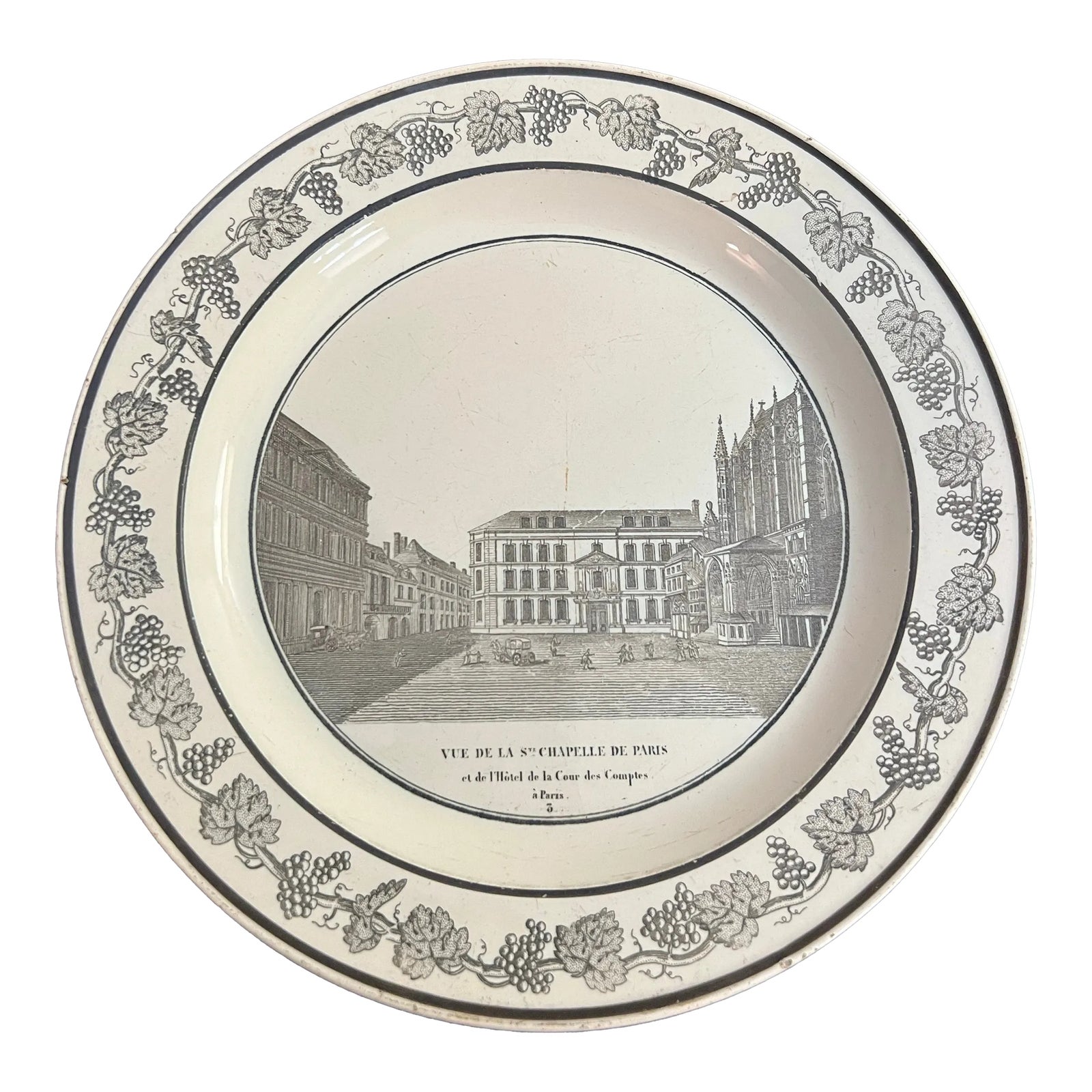 Antique French Creamware Plate With Black Transfer Decoration, "Vue De ...