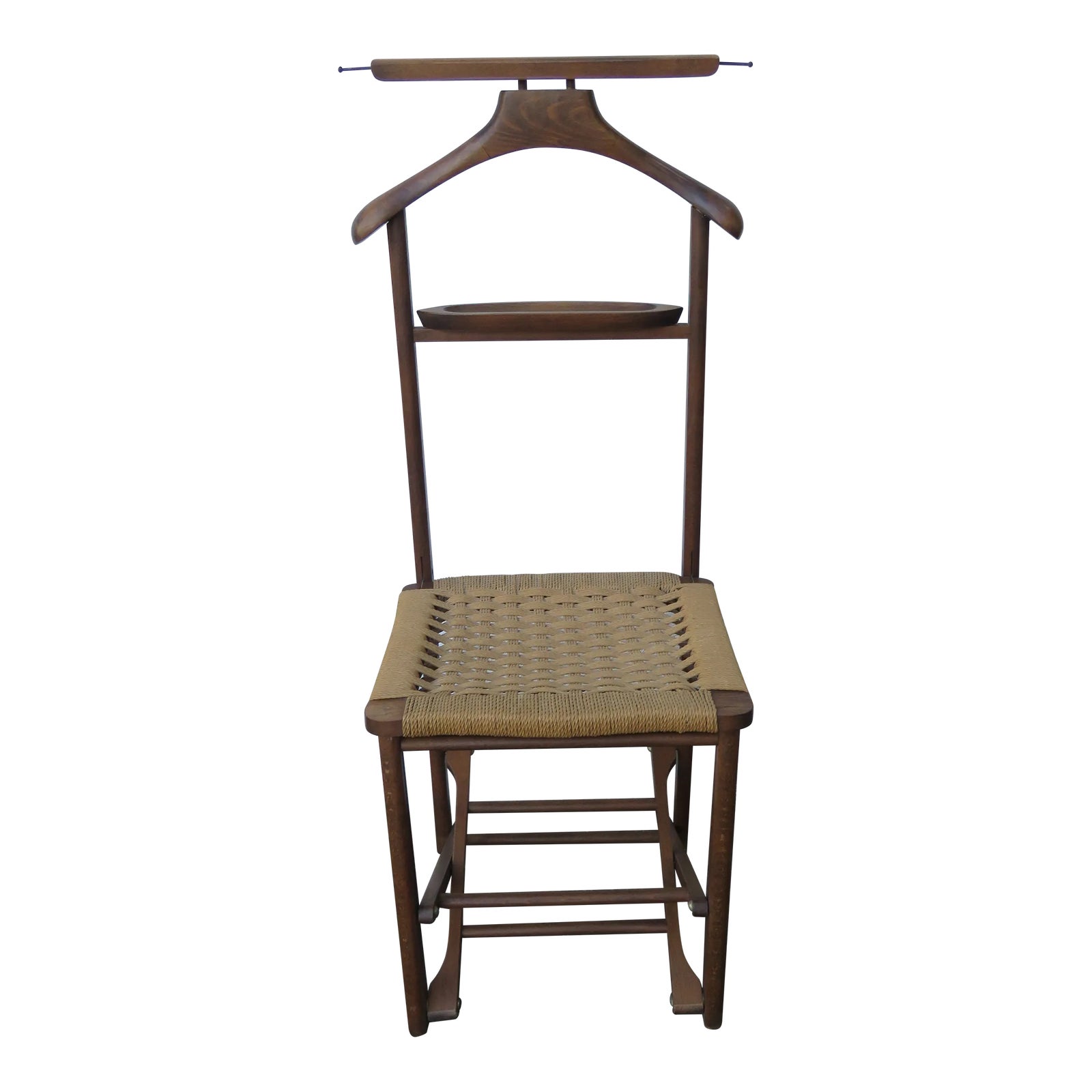 Mid Century Italian Folding Collapsible Valet Butler Chair With Rush ...