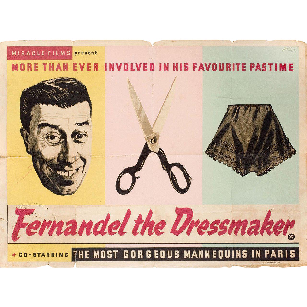 Fernandel the Dressmaker 1956 British Quad Film Poster | Chairish