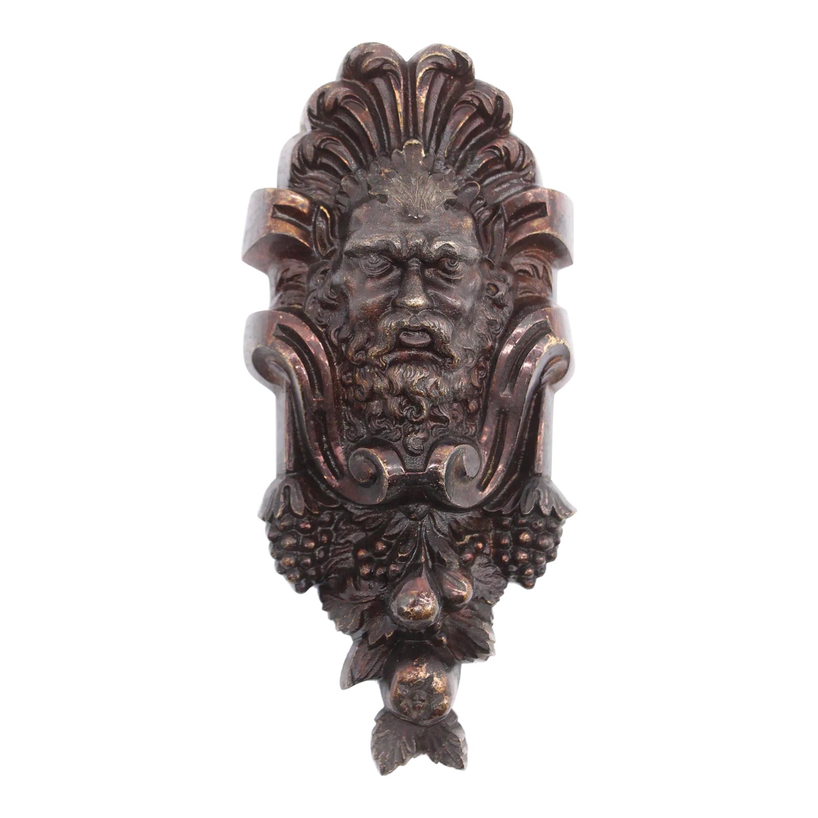 Antique Figural Man & Grapes Dark Bronze Applique | Chairish