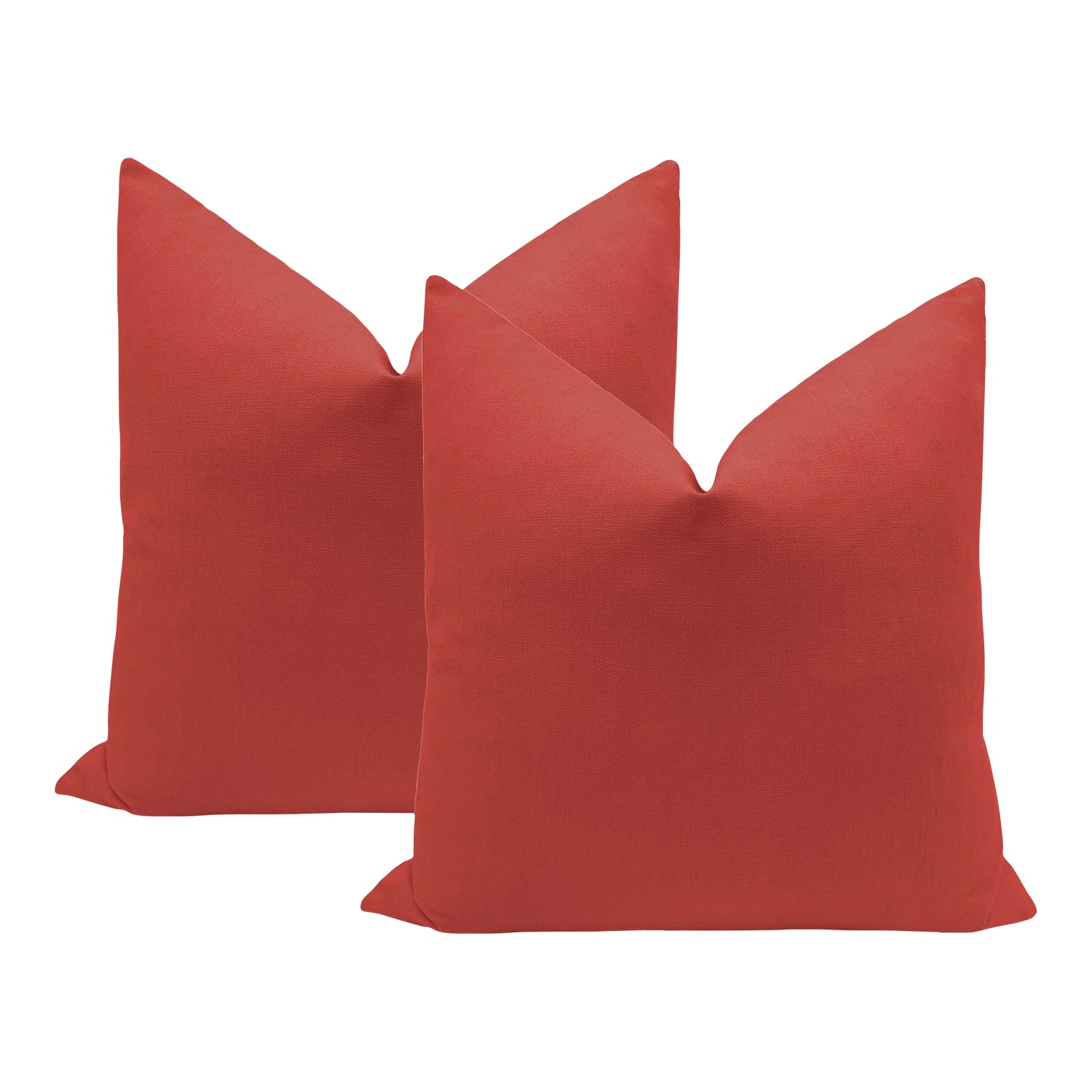 22" Apple Red Classic Linen Pillows - A Pair | Chairish