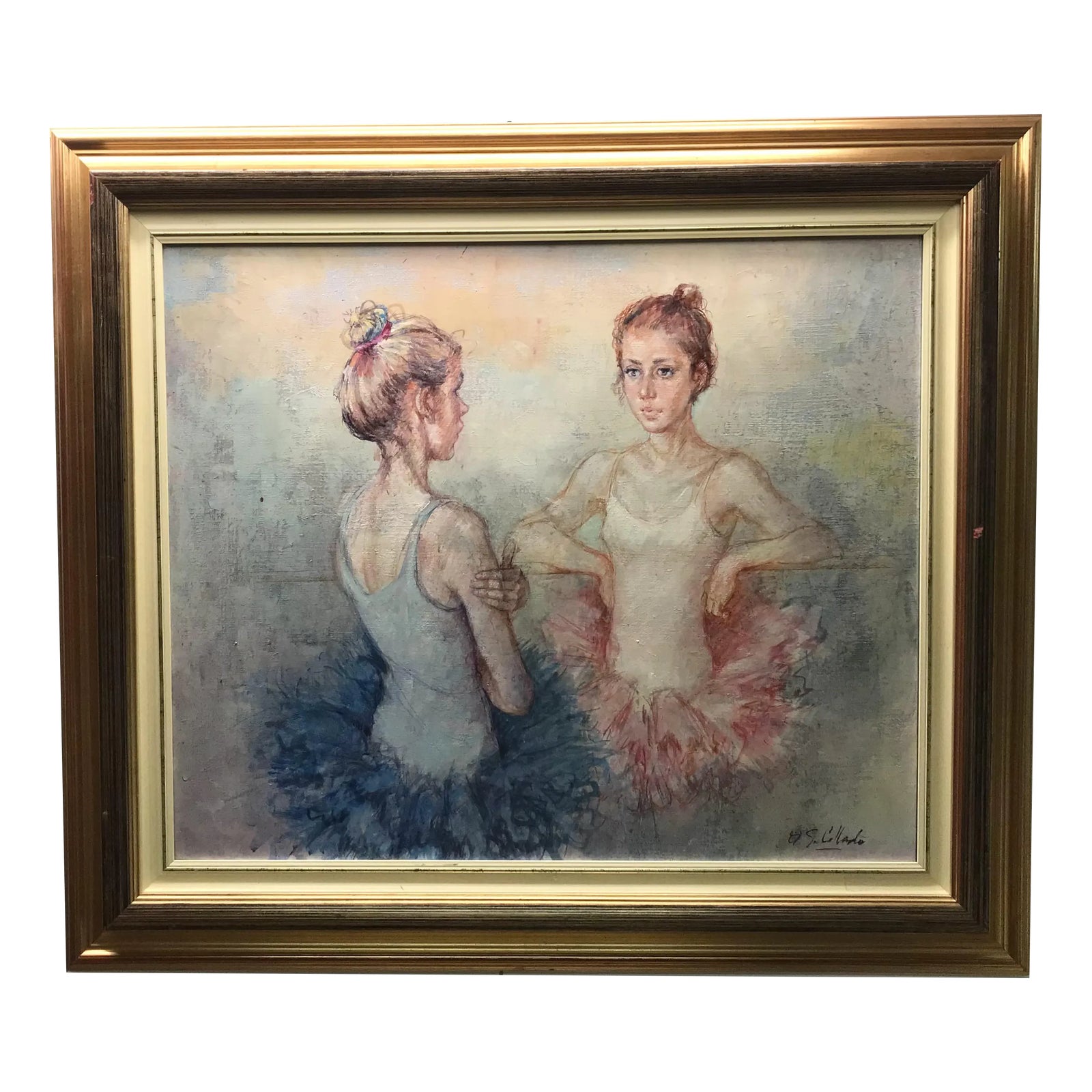 Antonio Gonzalez Collado, Danseuses accoudées à la barre, 1970, Oil on ...
