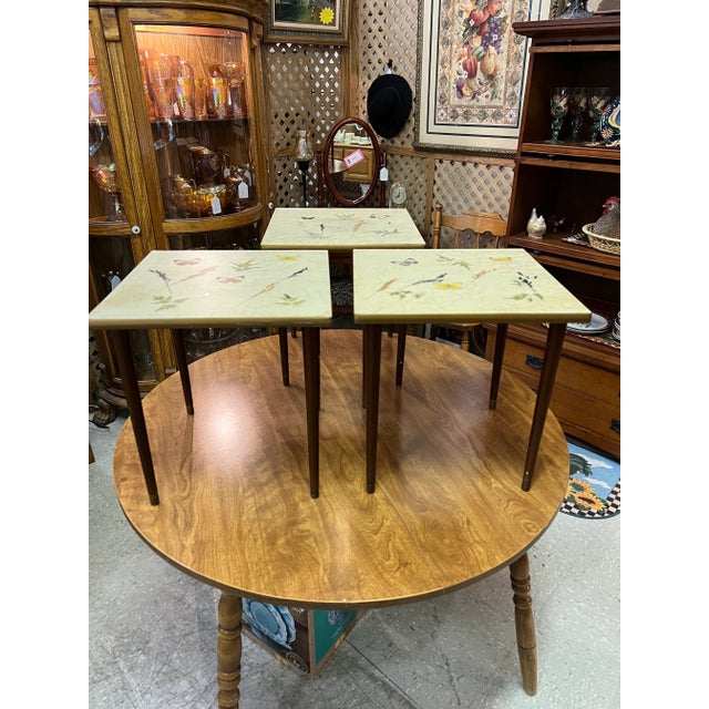 1960s Vintage Artex Square Butterfly and Dried Floral Stacking Tables ...
