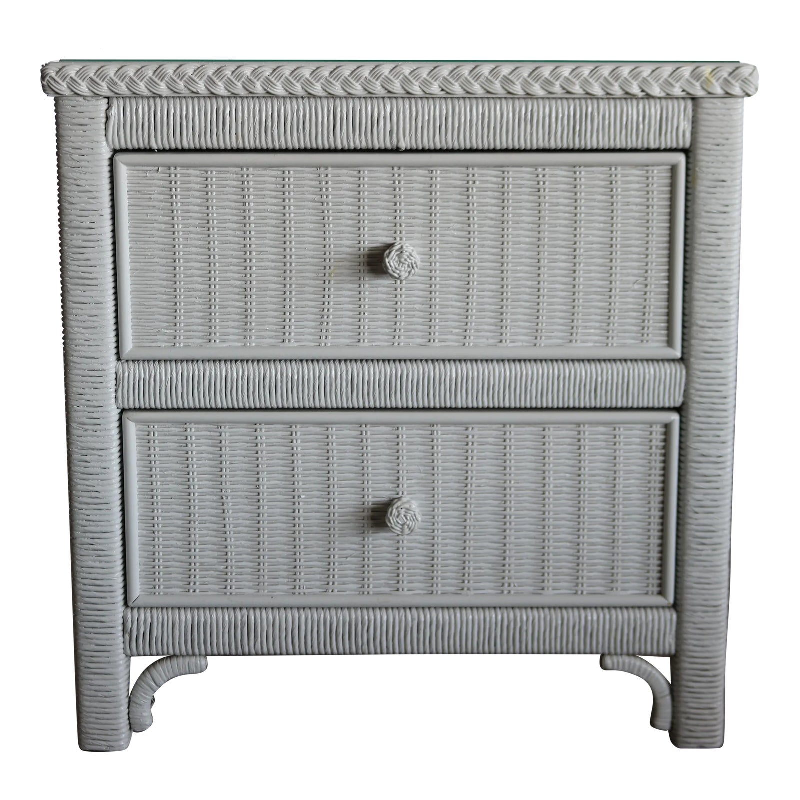 Henry Link Wicker Nightstand With Glass Top | Chairish