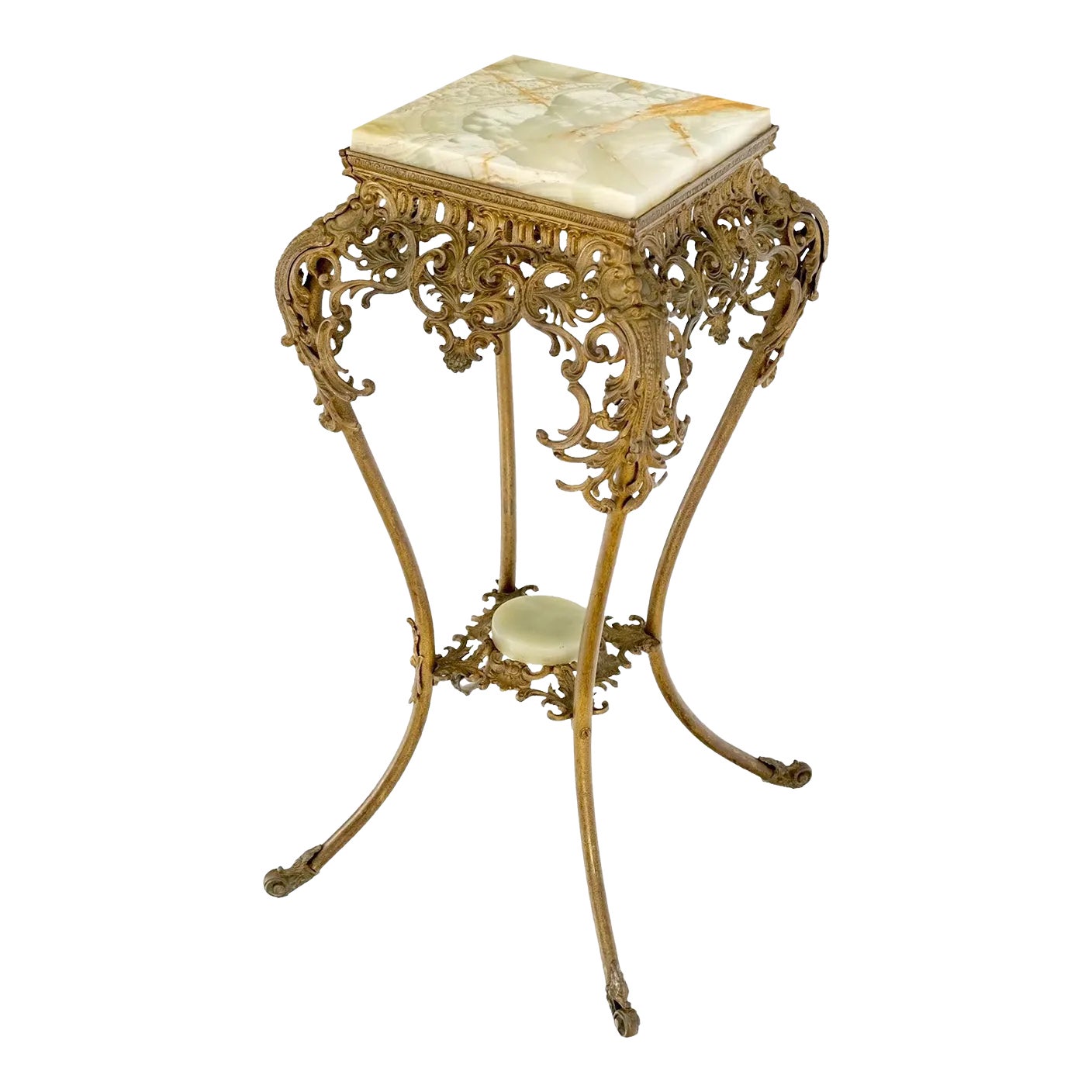 Onyx Top Ornate Gilt Brass Base Lamp Table Stand Pedestal | Chairish