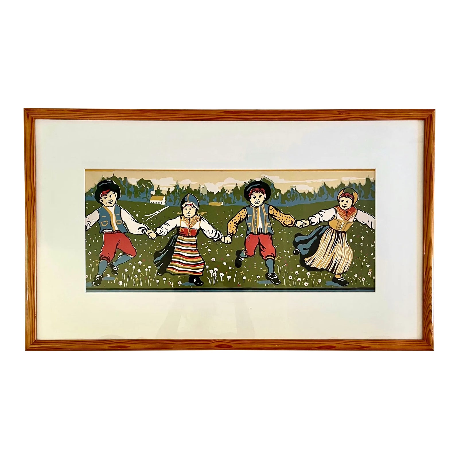 !9th C. Slavic or Scandinavian Woodcut Print of Children | Chairish