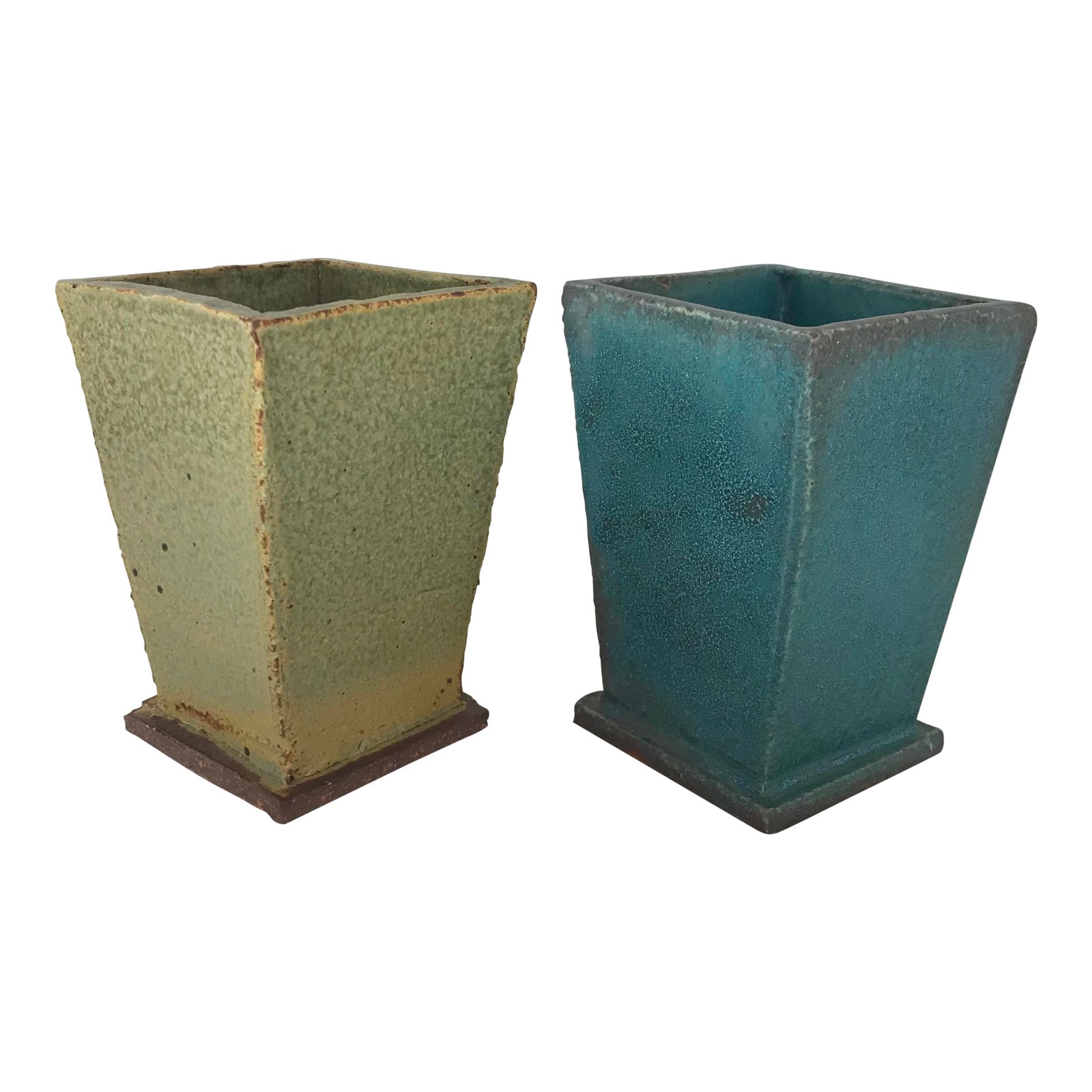 Hand-Built Modernist Pottery Planters- a Pair | Chairish