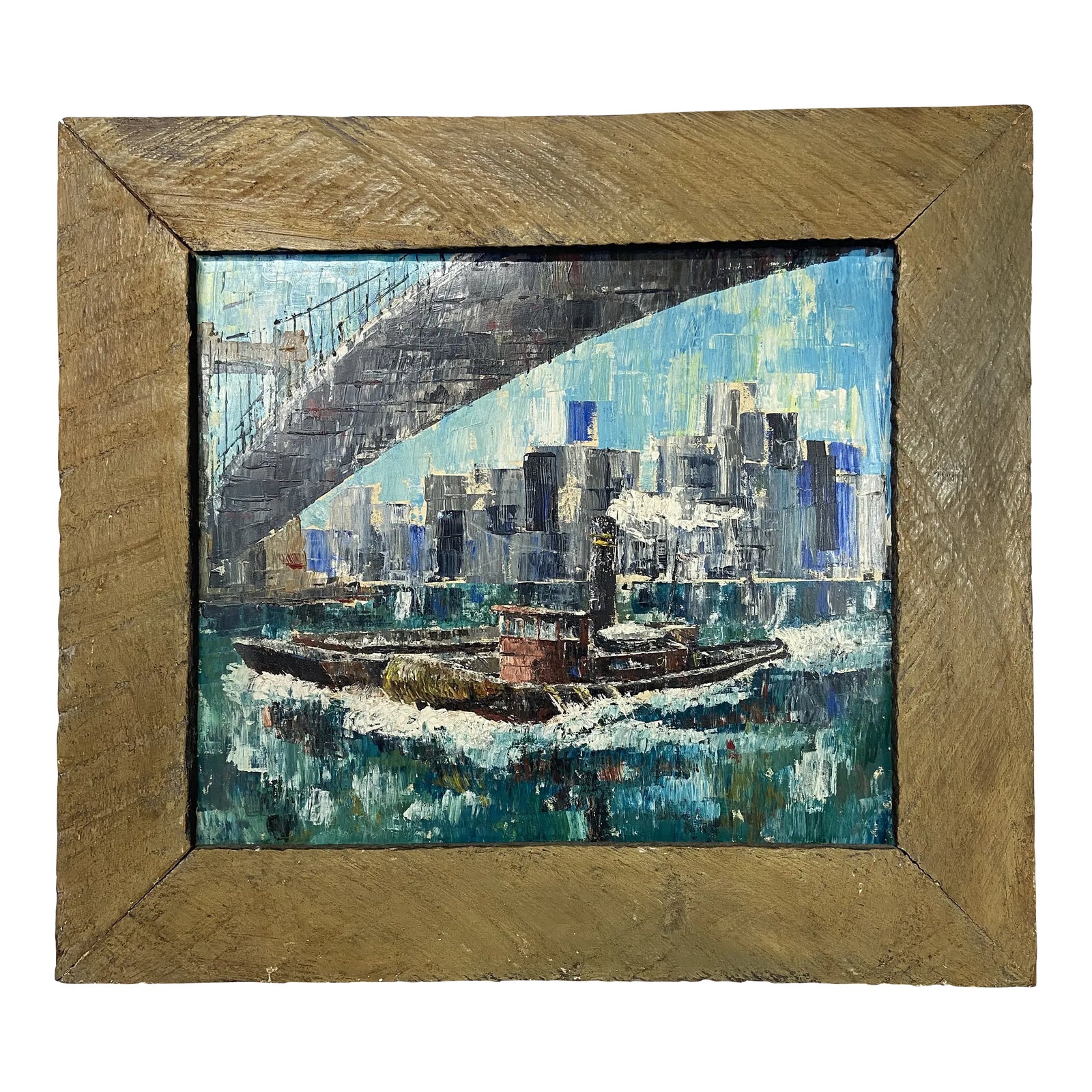 Original Impressionist Boat and Bridge Painting | Chairish