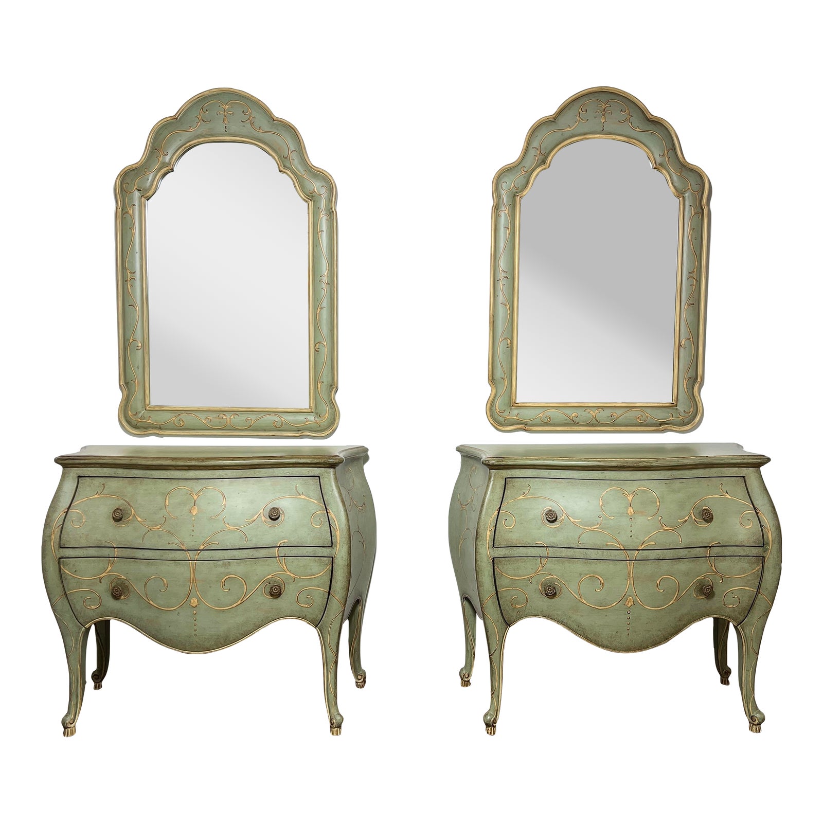 Thomasville Venetian Style Bombe Chests With Matching Wall Mirrors - A ...