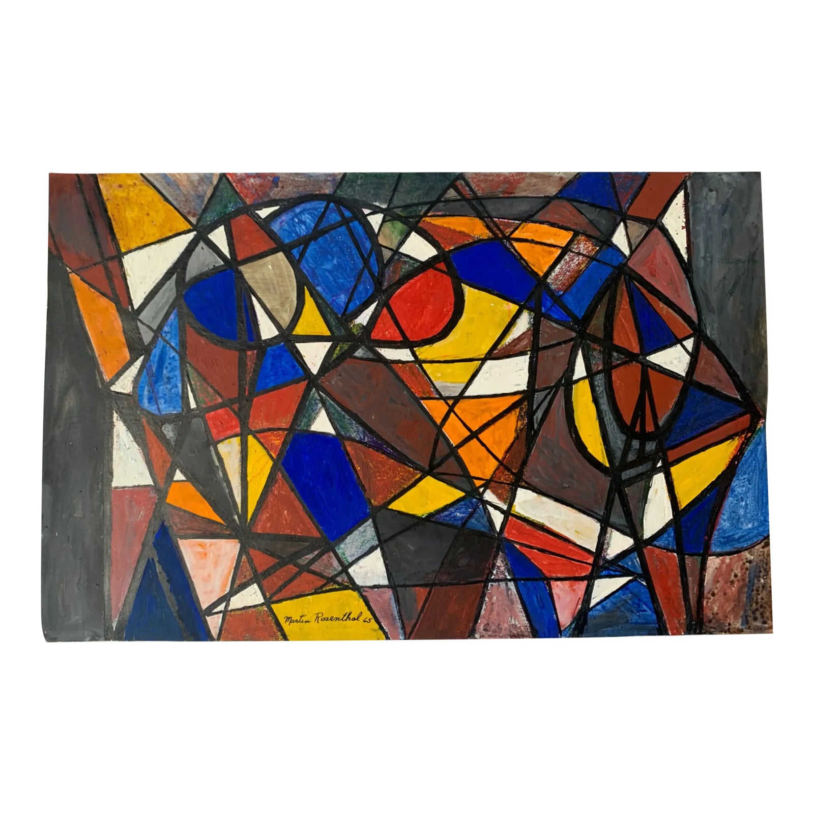 1965 "Triangles and Semi Circles" Abstract Painting Nyc Artist | Chairish