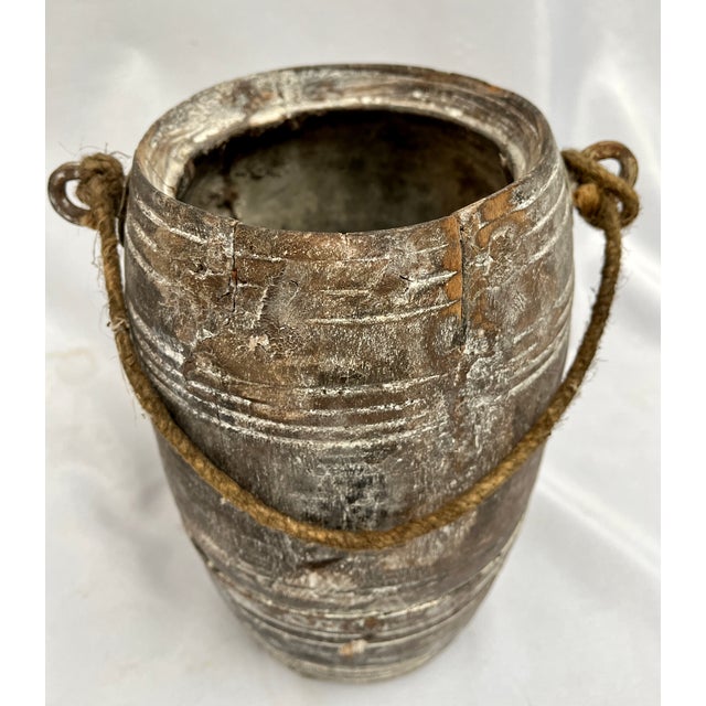 Vintage Handcrafted Turned Wood Butter Bucket/Vase | Chairish