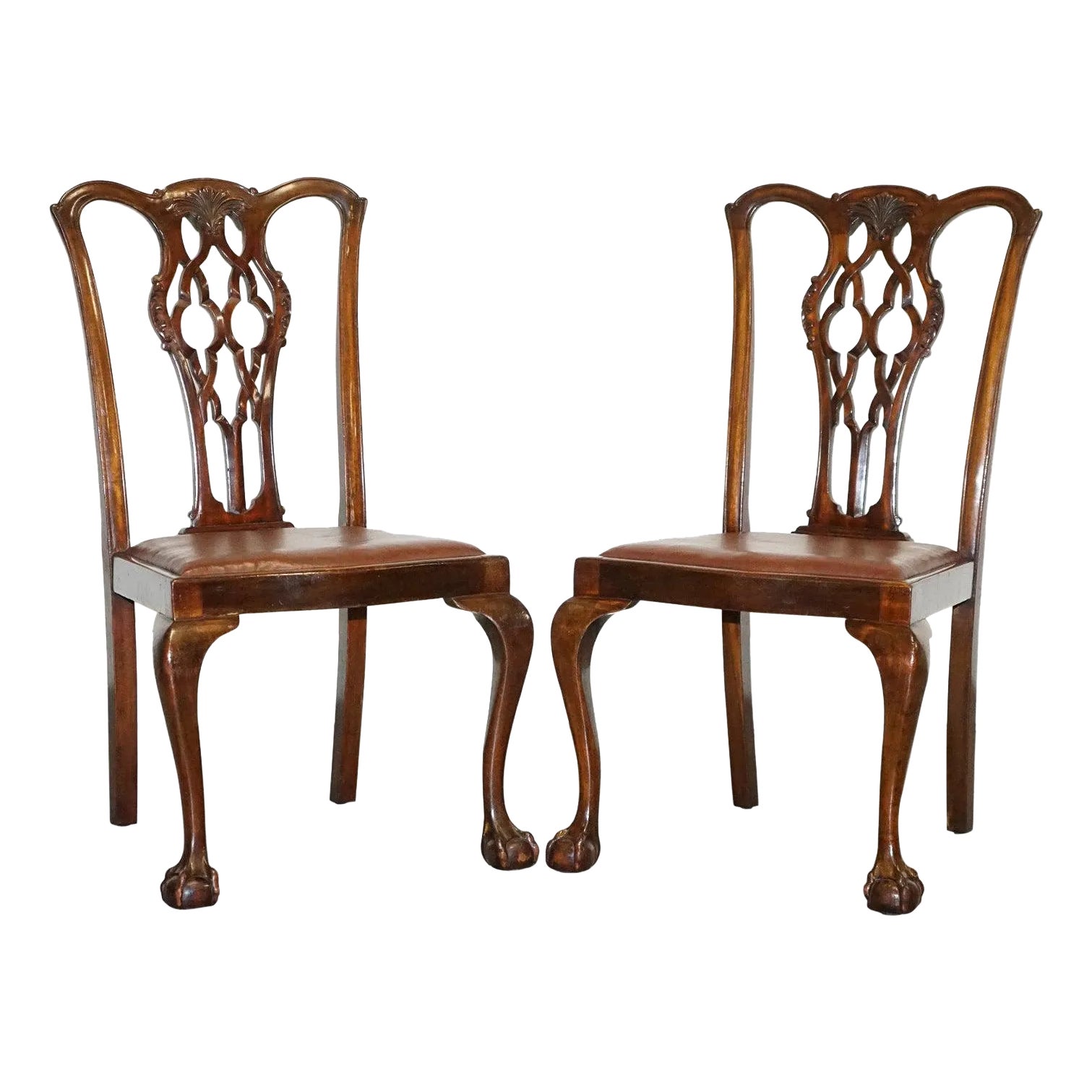 James Phillips Chippendale Claw & Ball Side Dining Desk Leather Chairs ...