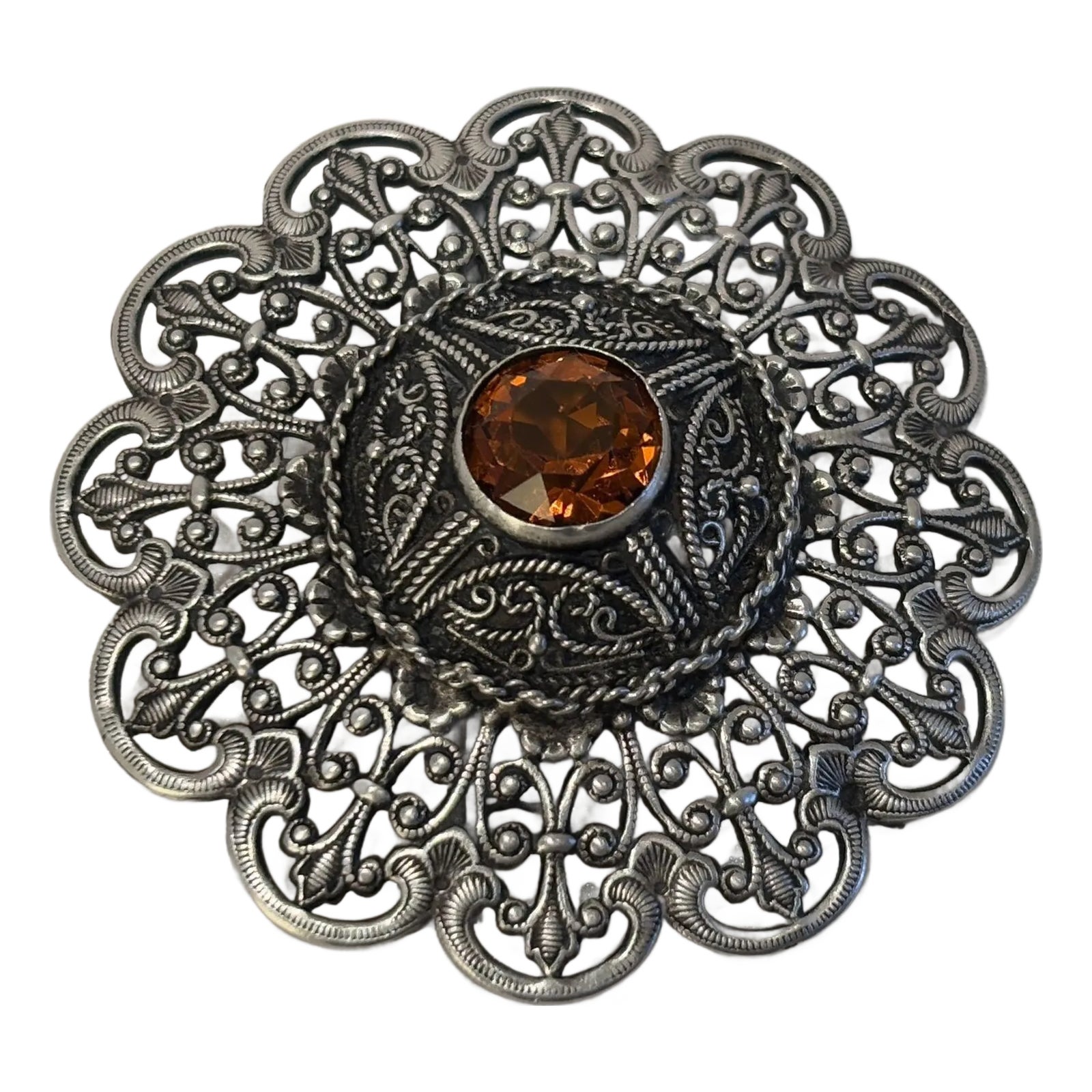 Ottoman Style Turkish Silver Brooch or Veil Pin With Moorish Filigree ...