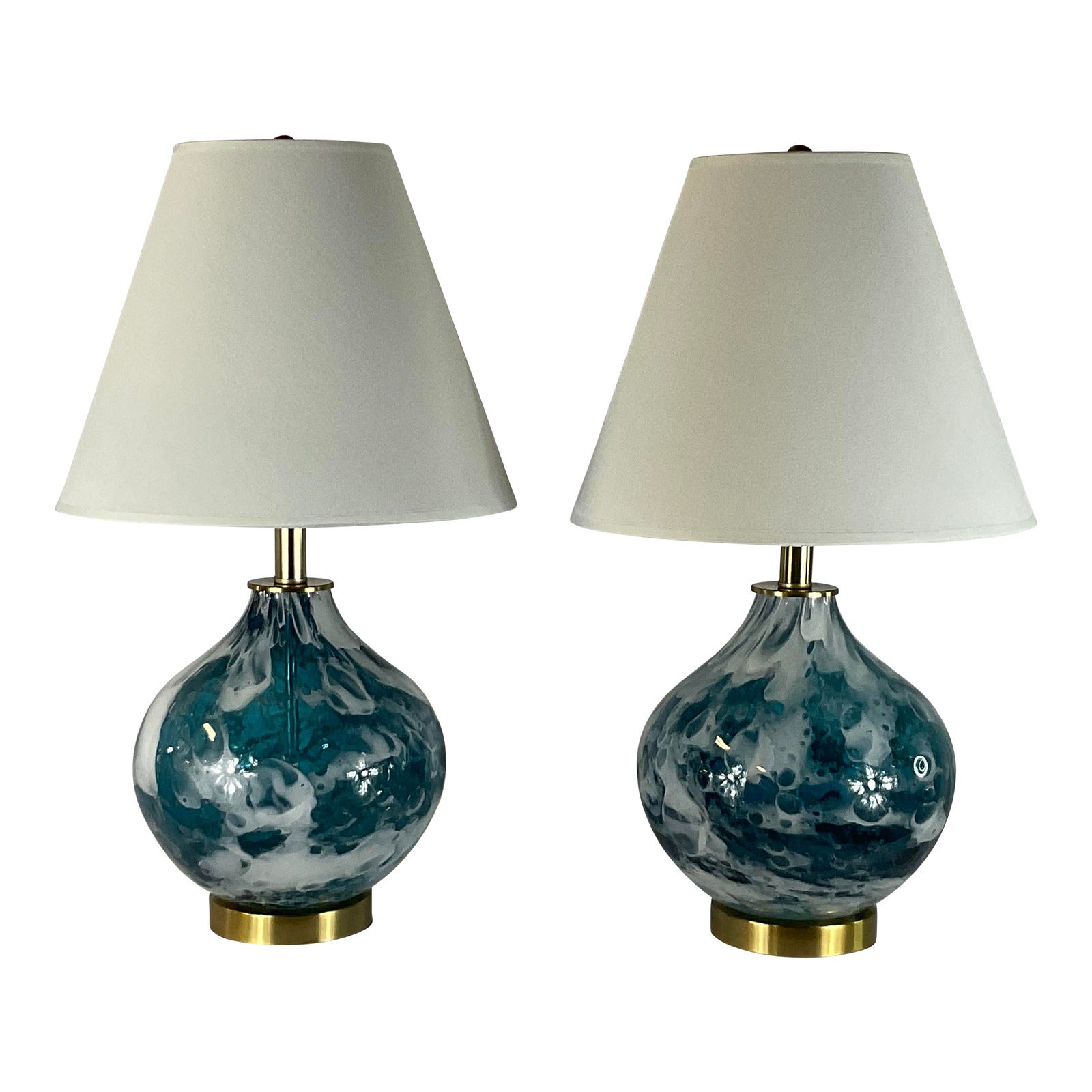 Vintage Murano Hand Blown Glass Turquoise Table Lamps - a Pair. | Chairish