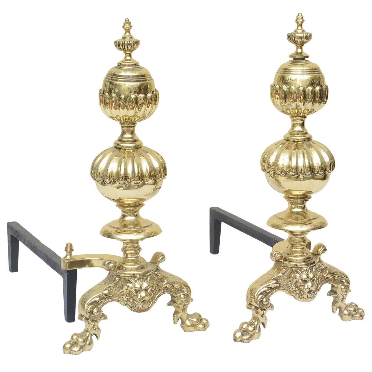 Large Georgian Style Andirons - a Pair | Chairish