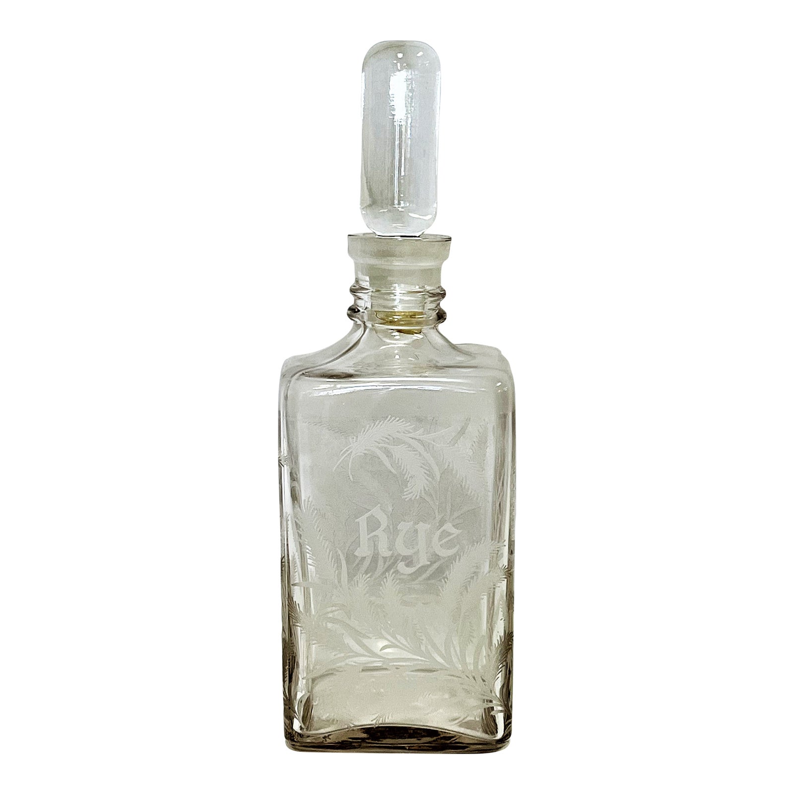 Antique Etched Glass Rye Decanter Bottle With Stopper Chairish